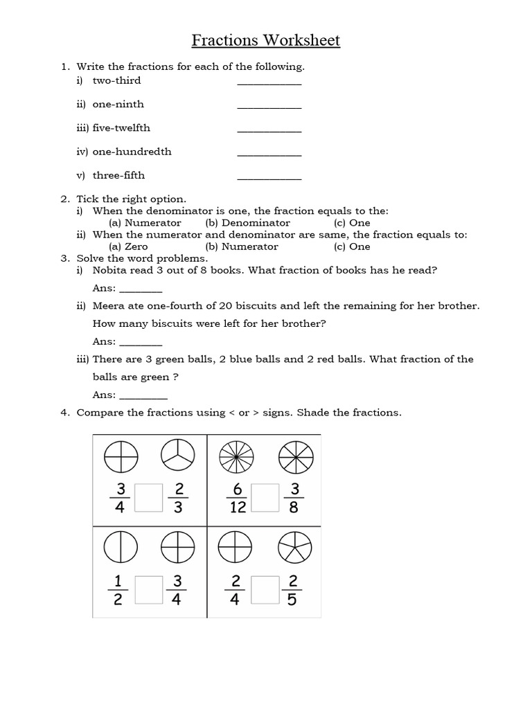 Fractions Worksheet | PDF