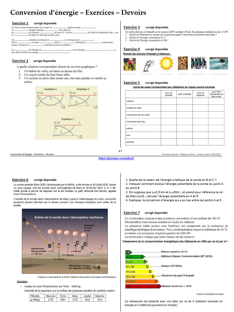 Conversion Energie Exercices | PDF