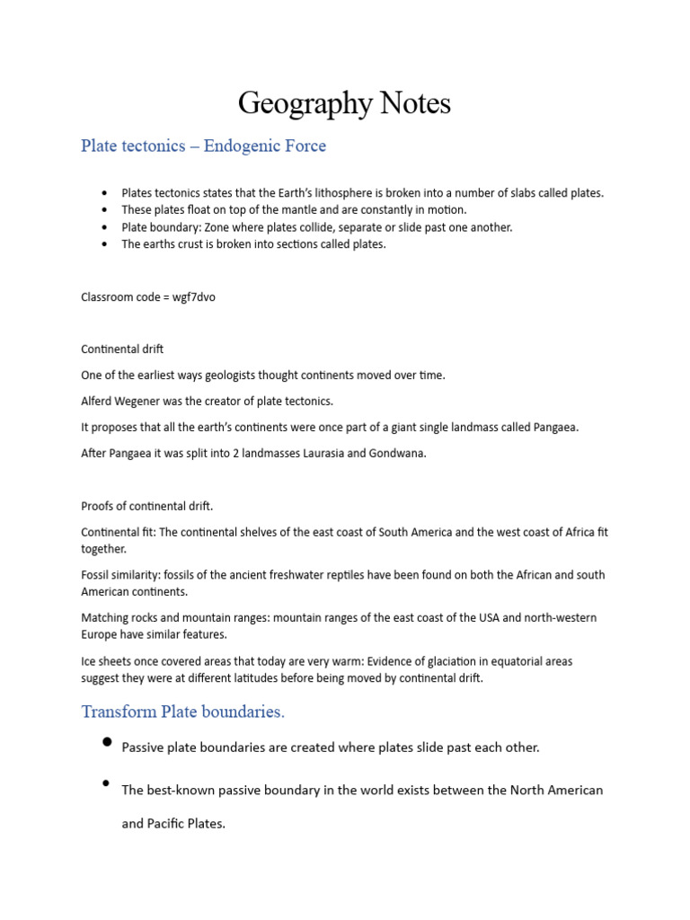 Geography Notes | PDF | Plate Tectonics | Continent