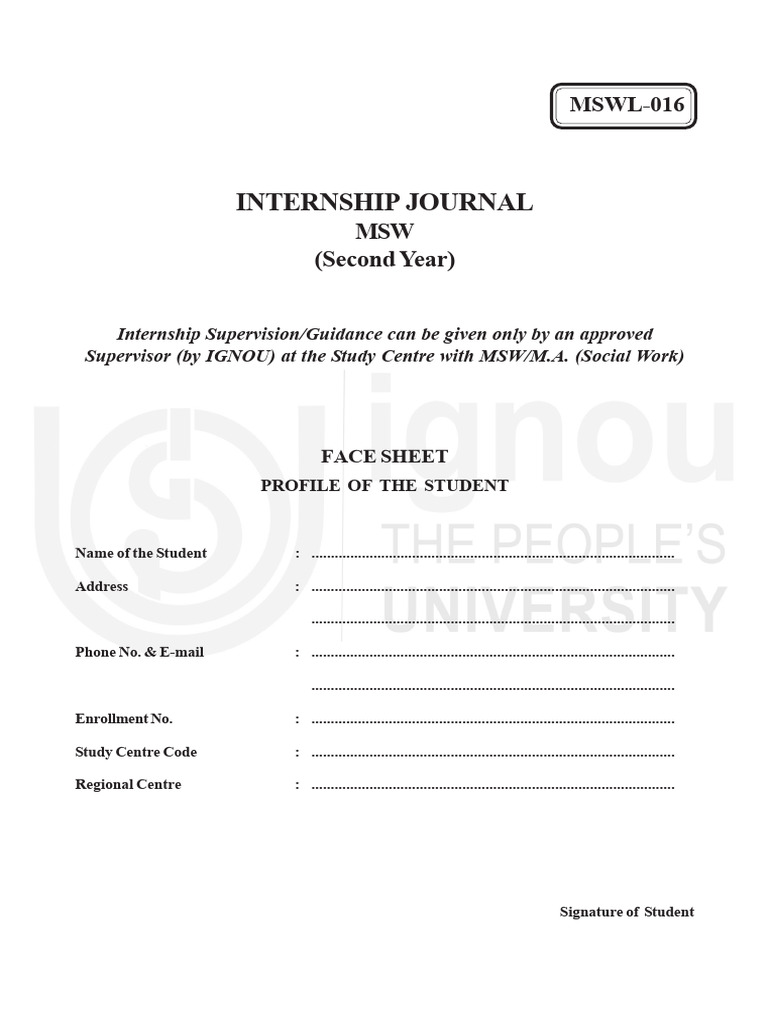 MSWL-016 Internship Journal MSW | PDF