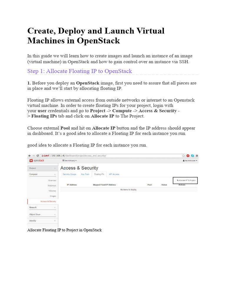 Deploy and Launch Virtual Machines in OpenStack | PDF | Open Stack | Computer Network