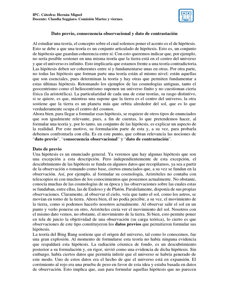 Consecuencia Observacional y Datos Previos | PDF | Hipótesis | Teoría
