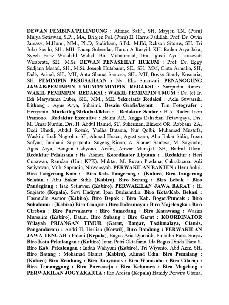 Susunan Nama - Nama Di Box Redaksi Sorot News. | PDF