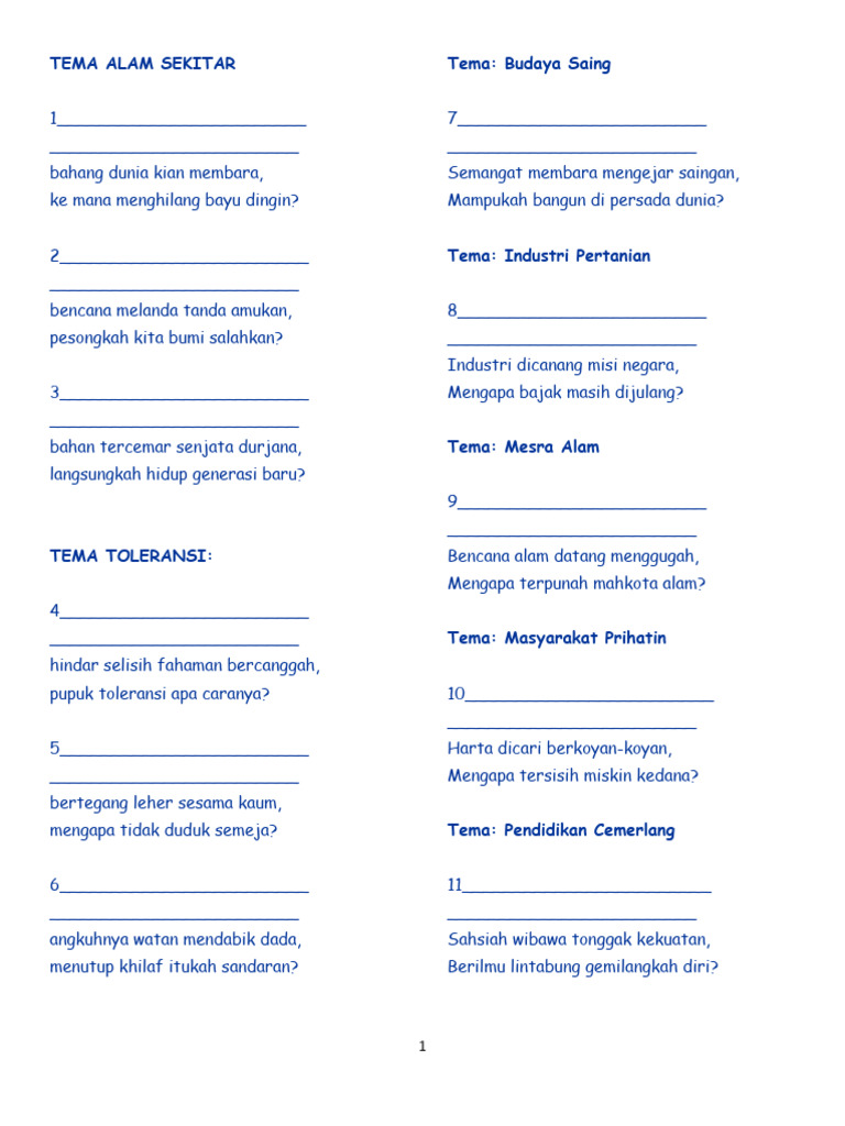 Latihan Pembayang Pantun Soalan | PDF