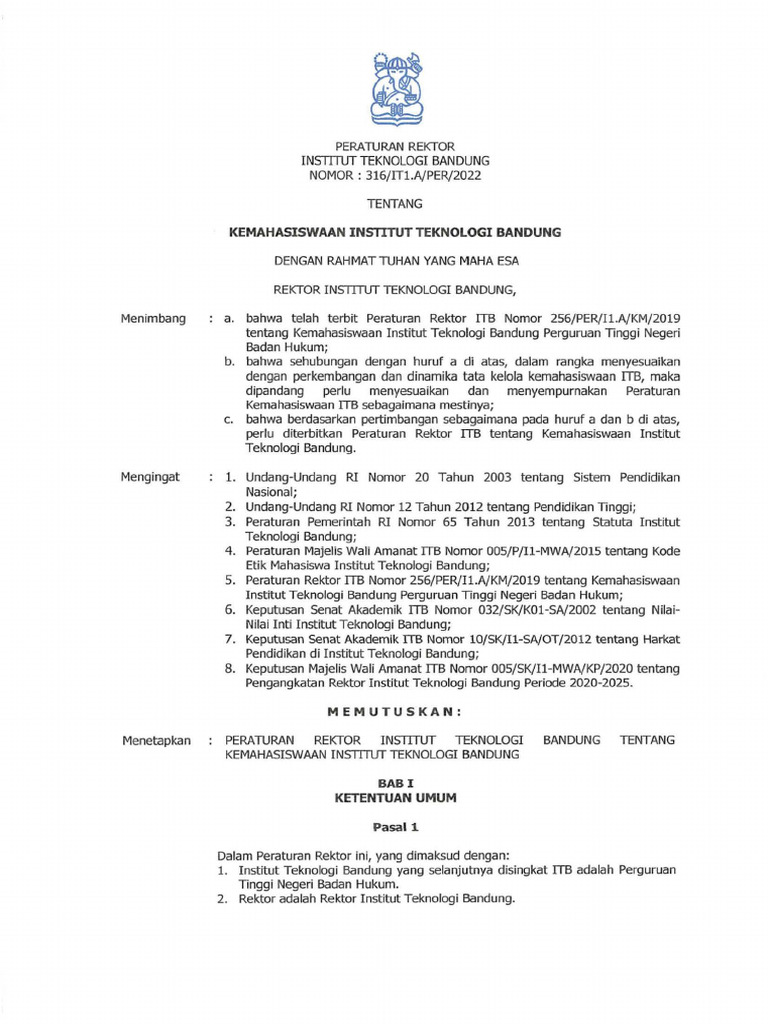 Peraturan Rektor ITB tentang Sanksi Organisasi | PDF