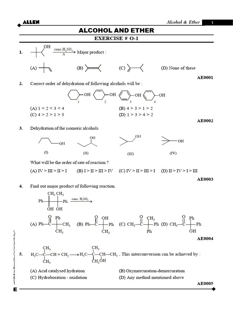 Alcohol and Ether Chemistry Exercises | PDF