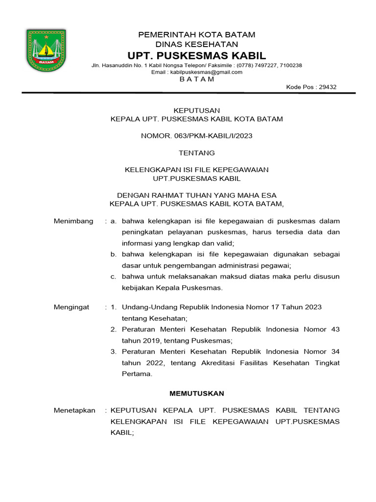 SK 063 Kelengkapan Isi File Kepegawaian (Bank Dokumen) | PDF