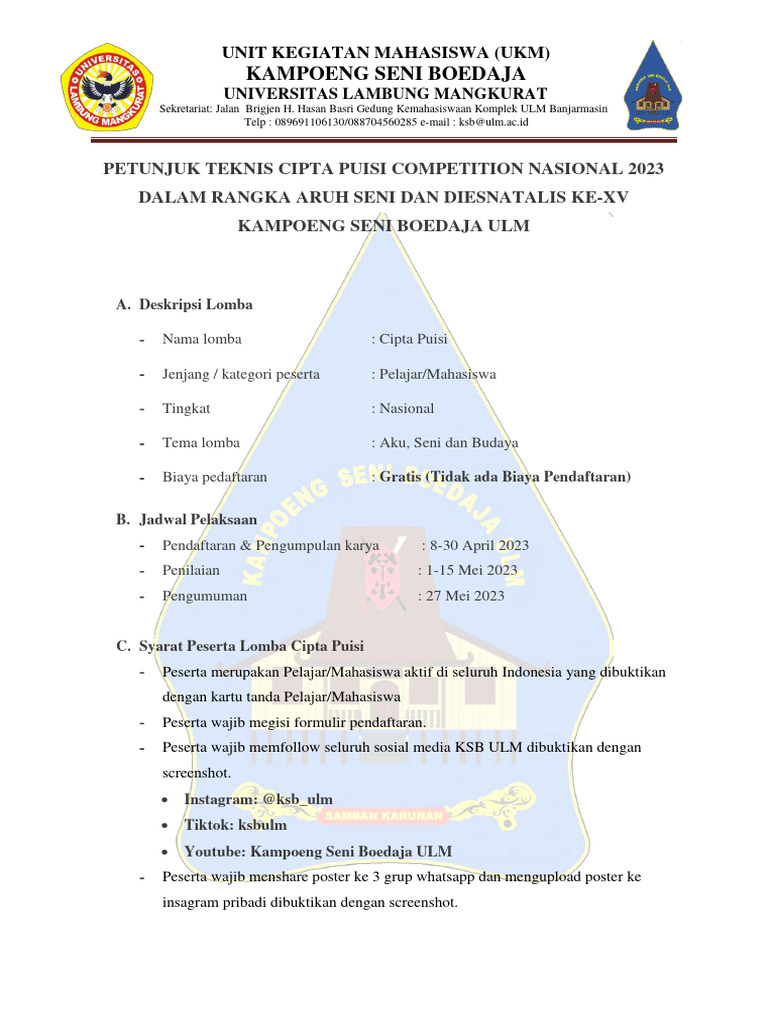 Juknis Lomba Cipta Puisi KSB 2023 | PDF