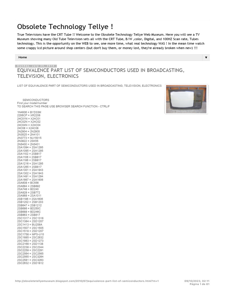 Obsolete Technology Tellye ! - EQUIVALENCE PART LIST OF SEMICONDUCTORS ...