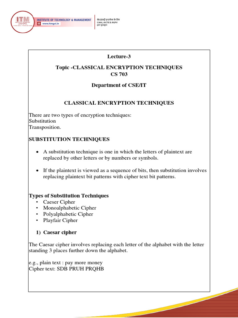 3-Substitution Techniques | PDF | Secrecy | Military Communications
