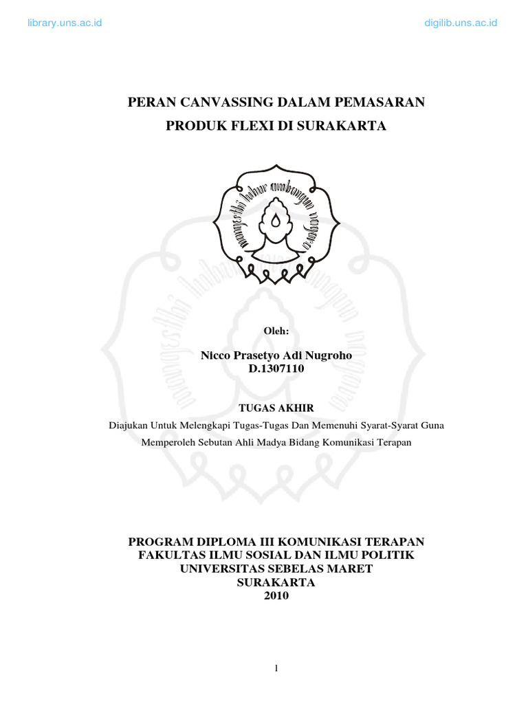 Peran Canvassing Dalam Pemasaran Produk Flexi Di Surakarta Nicco