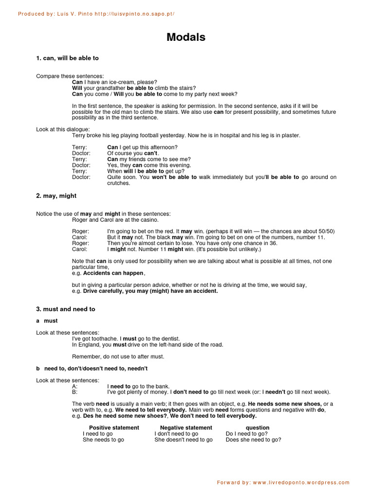 Modals | PDF | Linguistics | Syntax
