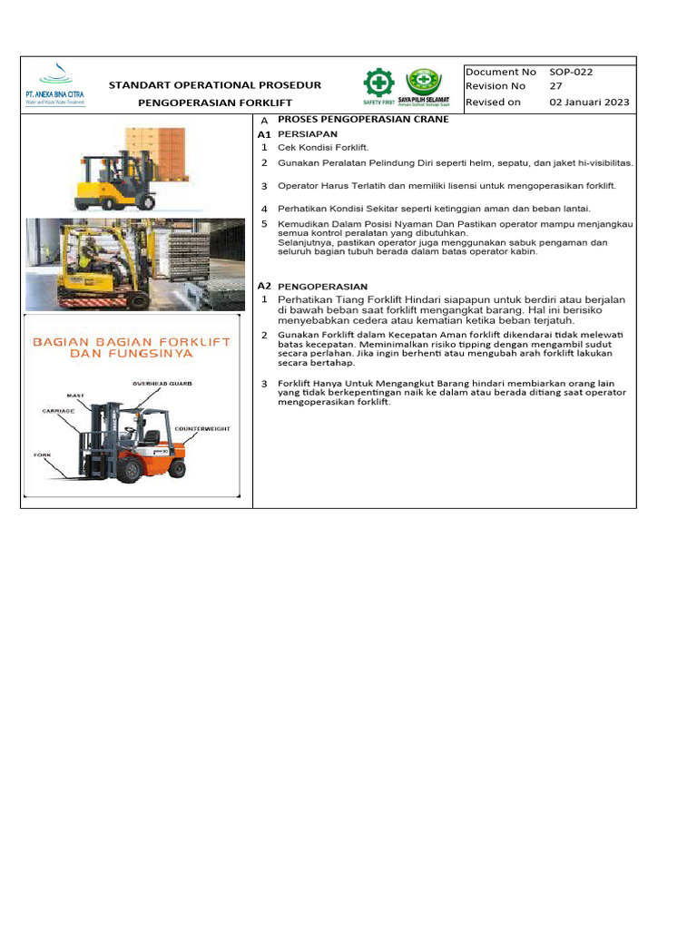 Sop Pengoperasian Forklift | PDF