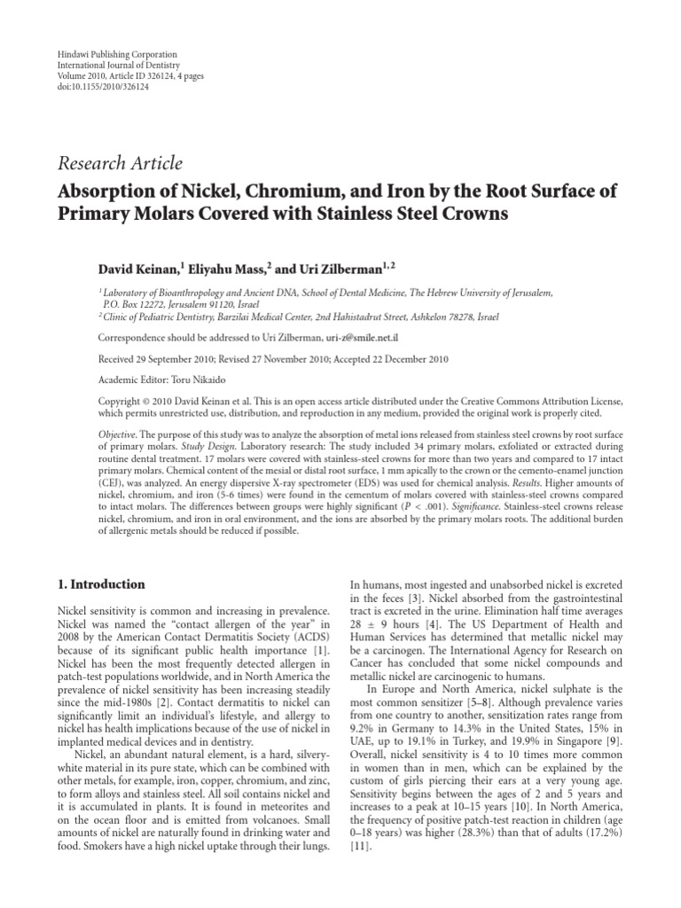 Absorption of Nickel Chromium and Iron by The Root Surface of Priamary ...
