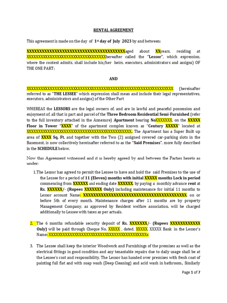 Rental Agreement Draft | PDF