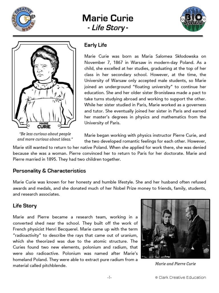 Marie Curie Reading | Download Free PDF | Marie Curie | Physical Sciences