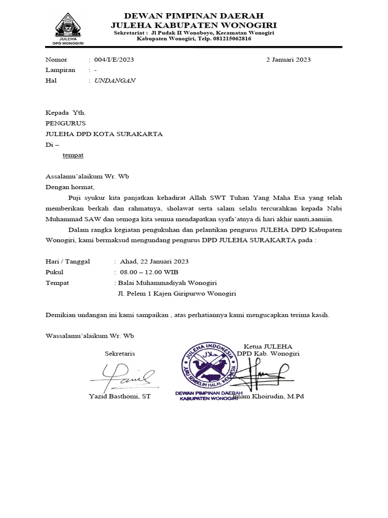 Undangan Pelantikan JULEHA | PDF