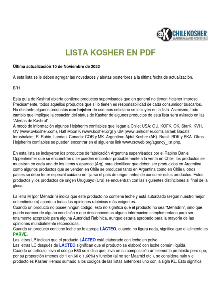 Lista Kosher Actualizada 2024 | PDF | Postres | Helado
