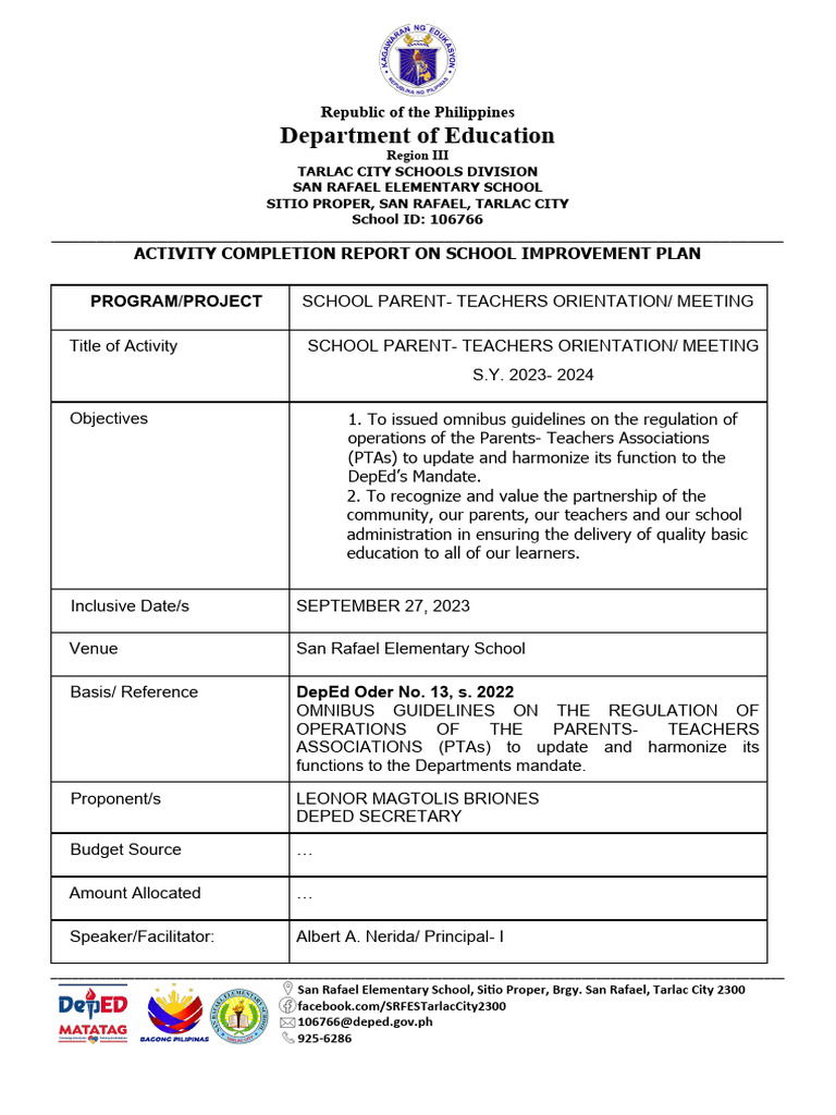 ACR GENERAL PARENT ORIENTATION AND MEETING | PDF