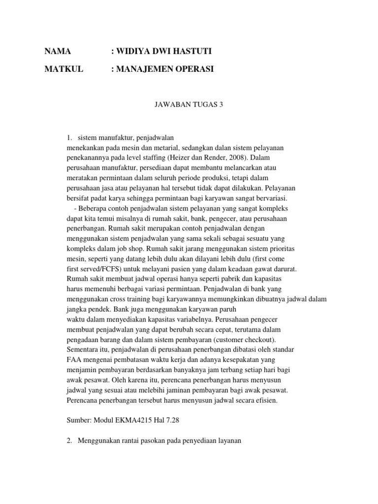 Tugas 3 Manajemen Operasi | PDF