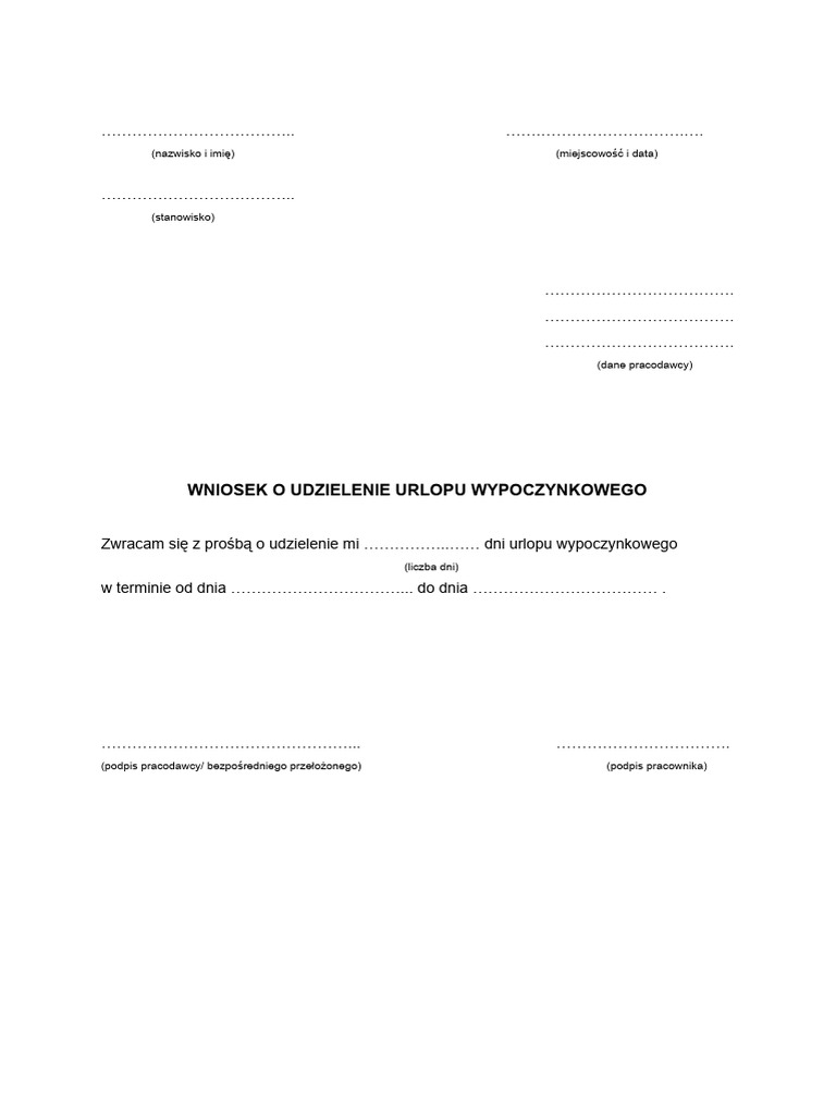 Wniosek o Urlop Wypoczynkowy | PDF