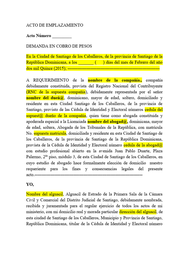 Modelo de Acto de Emplazamiento | PDF
