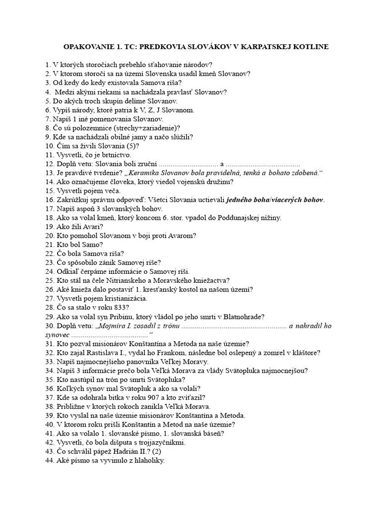 Opakovanie 1. TC - OtÃ¡Zky 2 | PDF