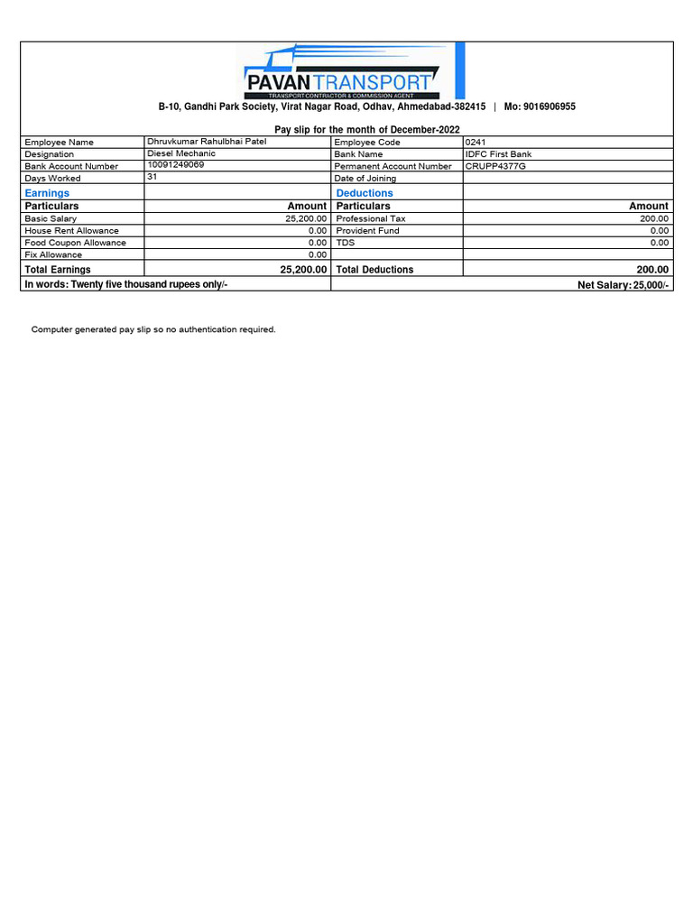 Dhruv Pay Slips | PDF
