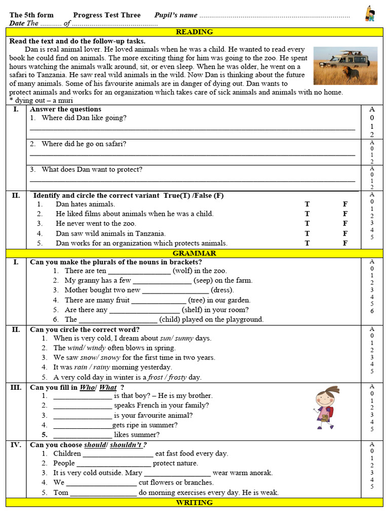 Progress Test 3 The 5th Form | PDF