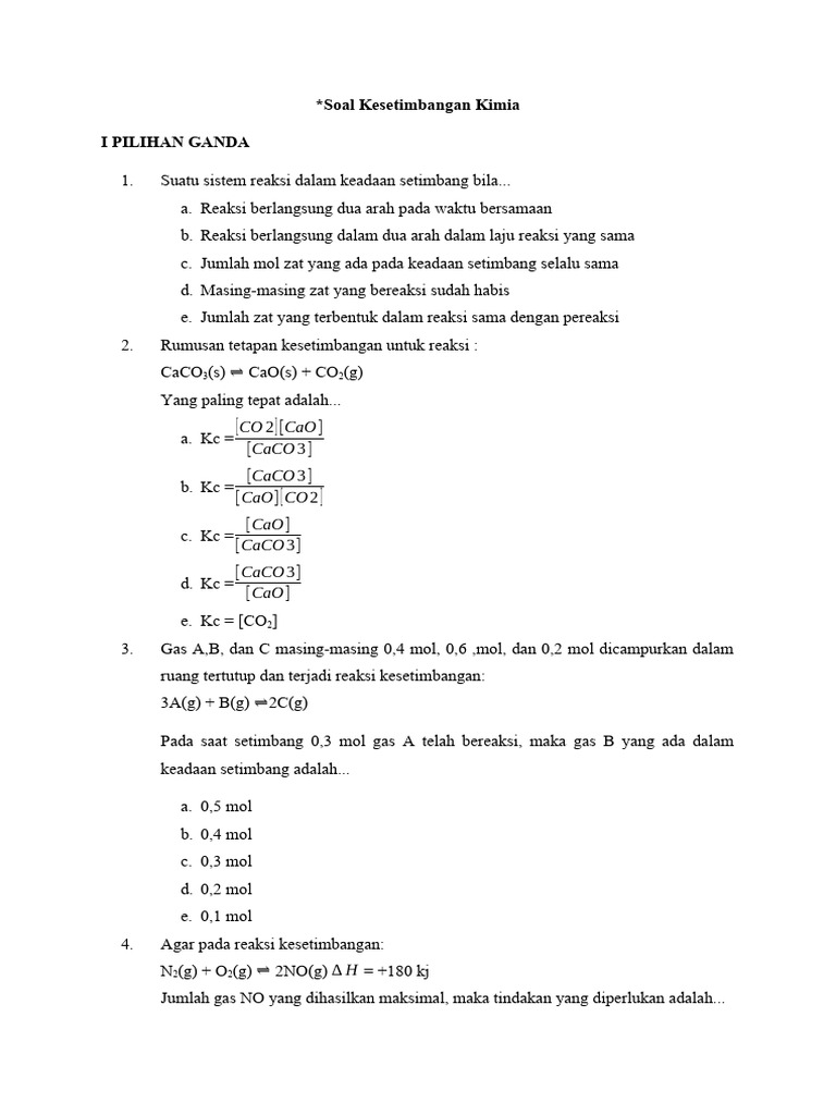 Soal Kesetimbangan Kimia | PDF