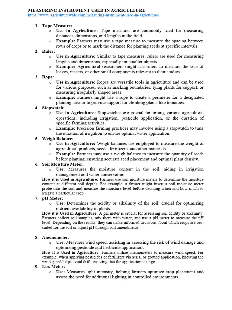 Measuring Instrument Used in Agriculture | PDF