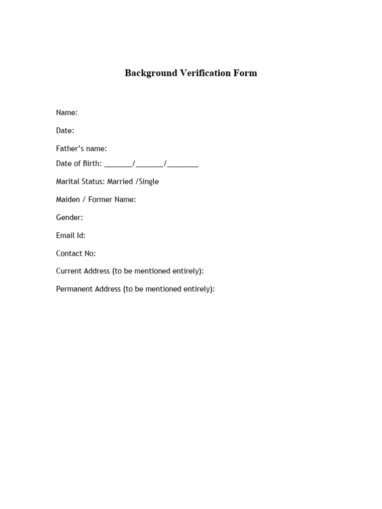 Background Verification Form V1.1 | PDF