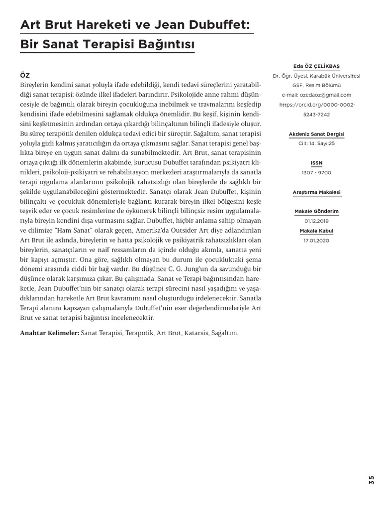 Art Brut Hareketi Ve Jean Dubuffet Bir Sanat Terapisi Ba NT S (#653803) - 949699 | PDF
