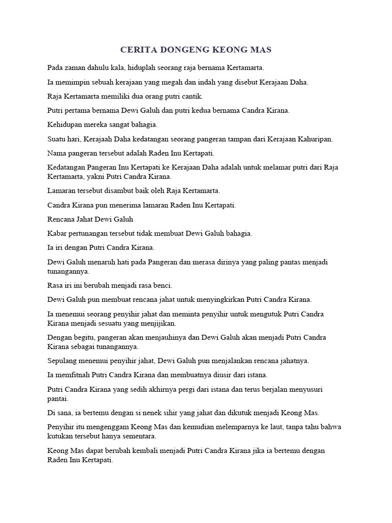 Cerita Dongeng Keong Mas (Indonesia Dan English) | PDF