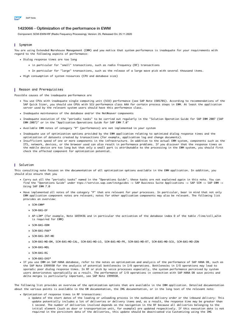E - 20230628 Performance EWM Recom | PDF | Databases | Warehouse