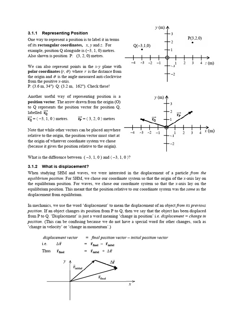 Position And Displacement Pdf Euclidean Vector Cartesian Coordinate System