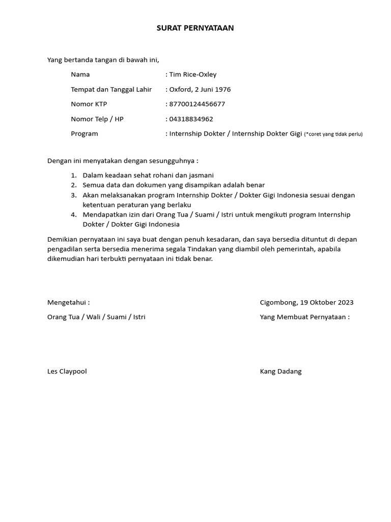 Surat Pernyataan Iship | PDF
