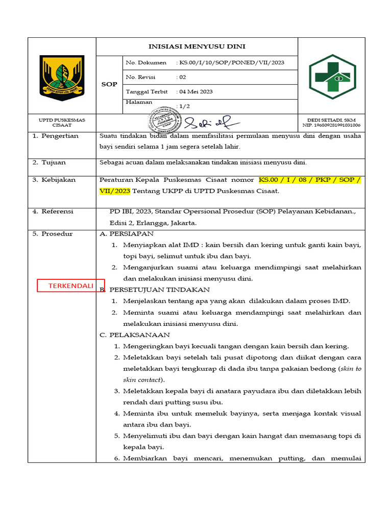 Sop Inisiasi Menyusu Dini (Imd) | PDF