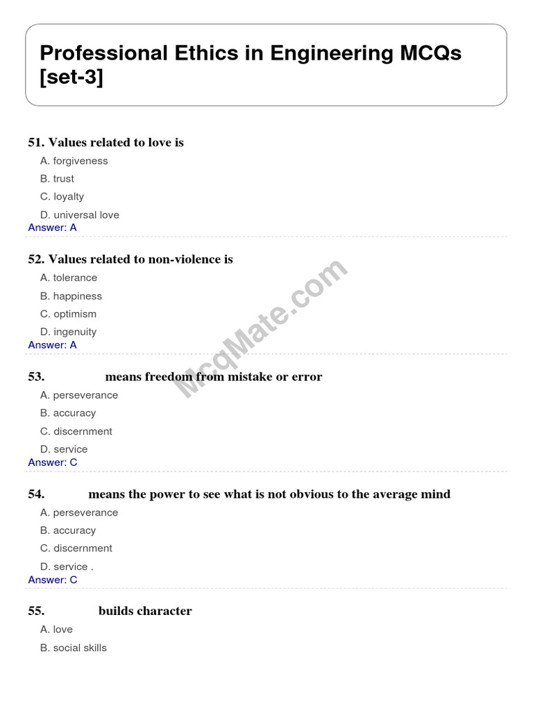 Professional Ethics in Engineering Set 3 | PDF | Virtue | Integrity