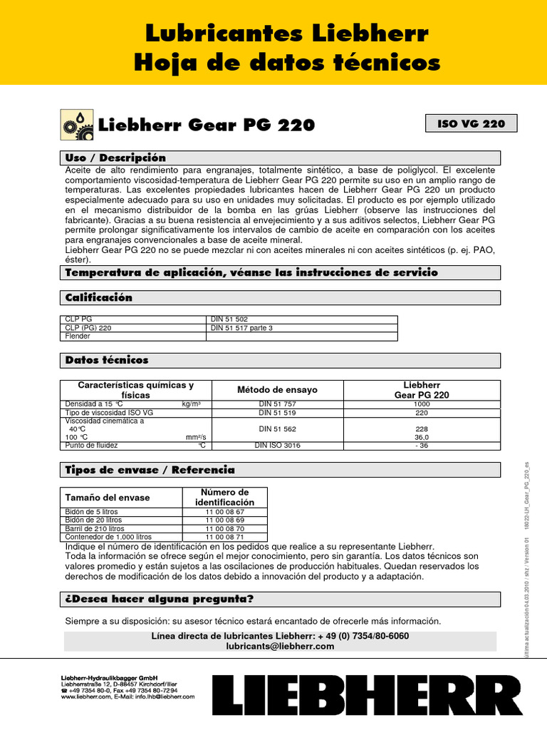Liebherr Gear PG 220 | PDF | Lubricante | Química
