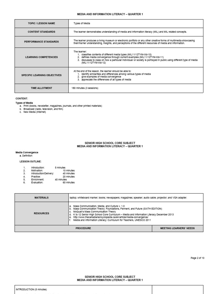 Media and Information Literacy Lesson Plan | PDF