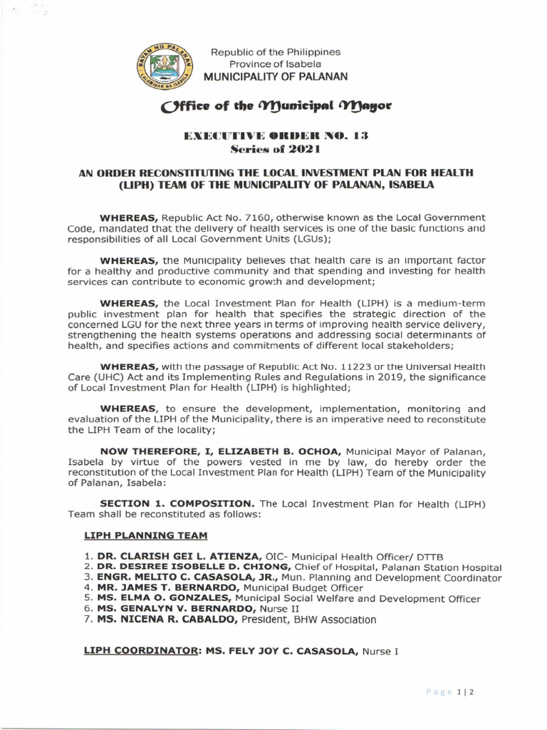 Palanan Isabela Executive Order 2021 13 | PDF