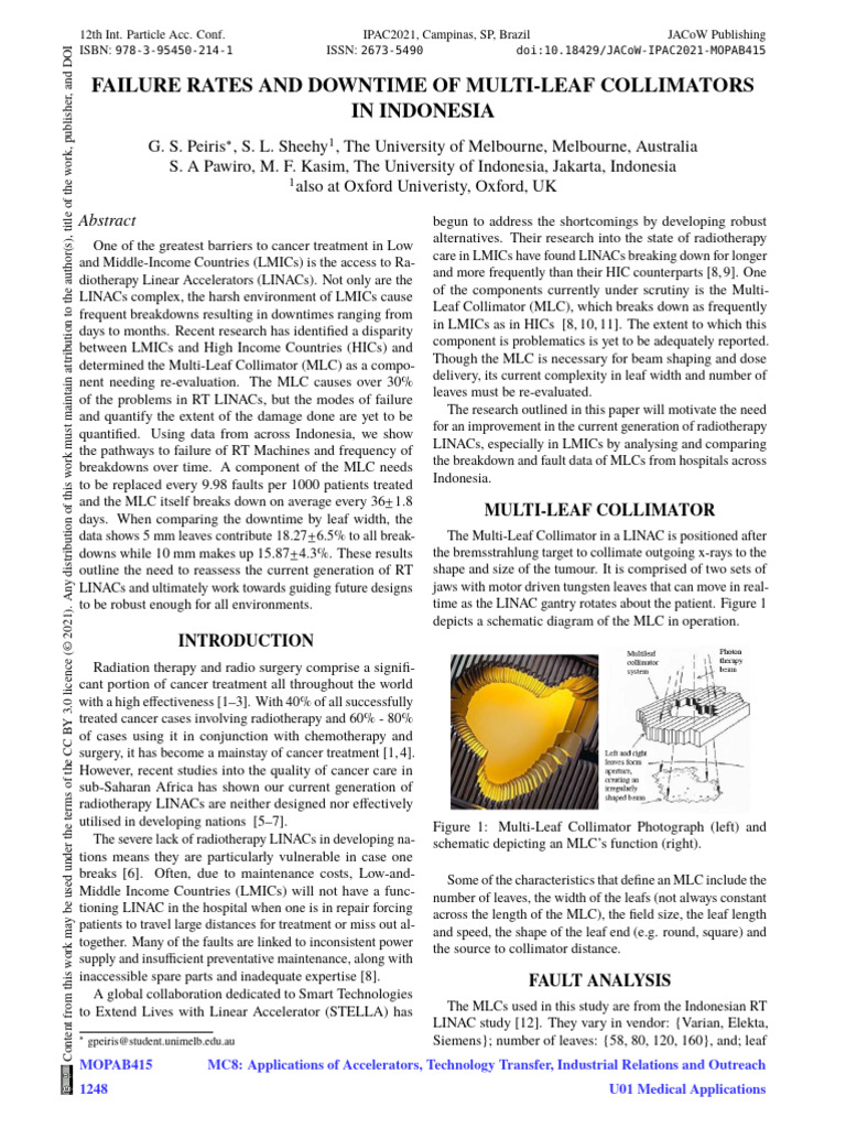 Failure Rates and Downtime of Multi-Leaf Collimators in Indonesia | PDF