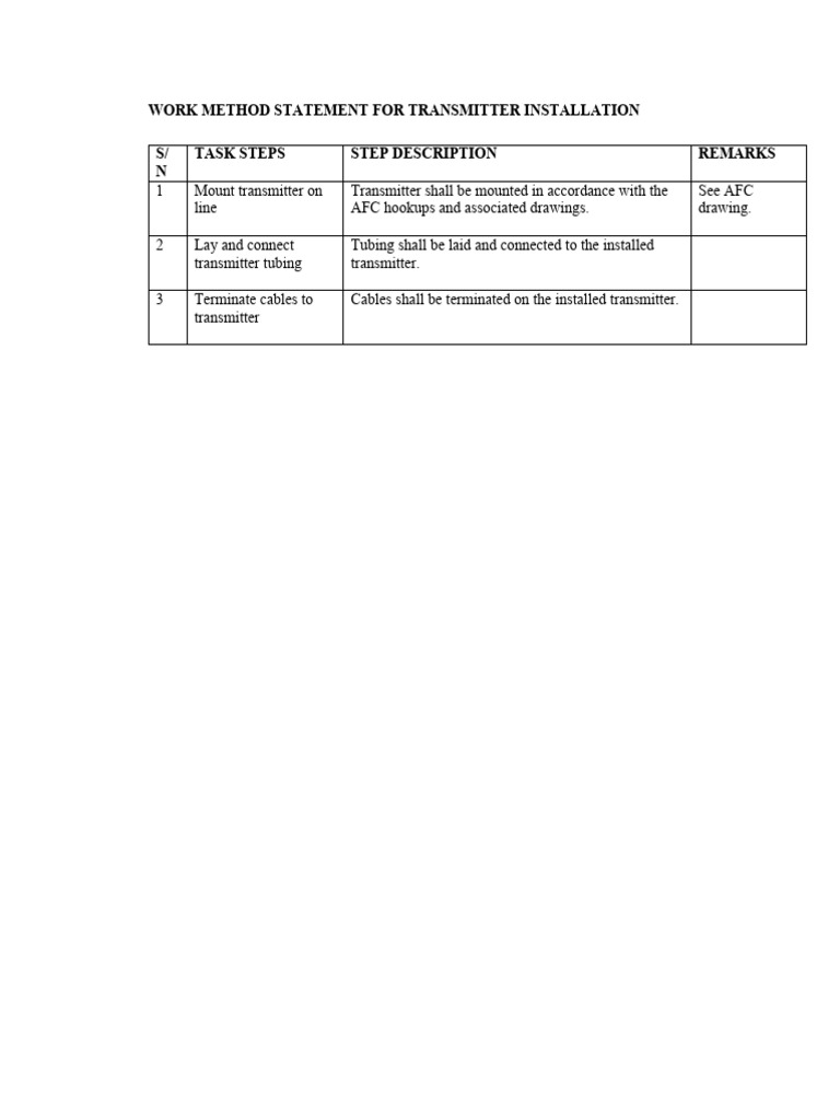 Work Method Statement for Transmitter Installation | PDF
