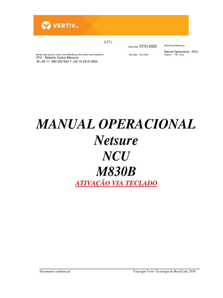 Manual Oper NCU Teclado FCC VERTIV | PDF