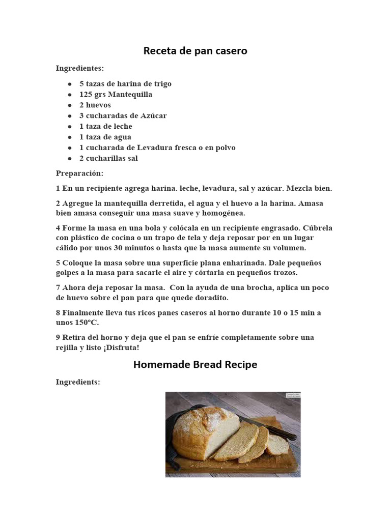 Receta de pan casero | PDF