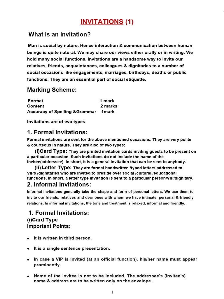 INVITATIONS (Formats, Points To Keep in Minds) | Download Free PDF ...