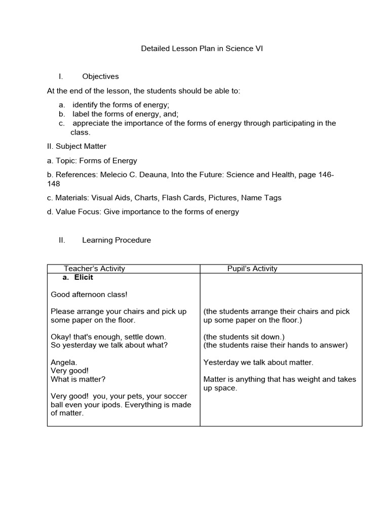 Lesson Plan: Understanding Energy Forms | PDF | Potential Energy | Heat