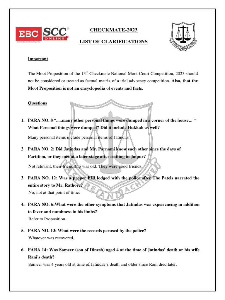 Clarifications - Checkmate 2023 | PDF