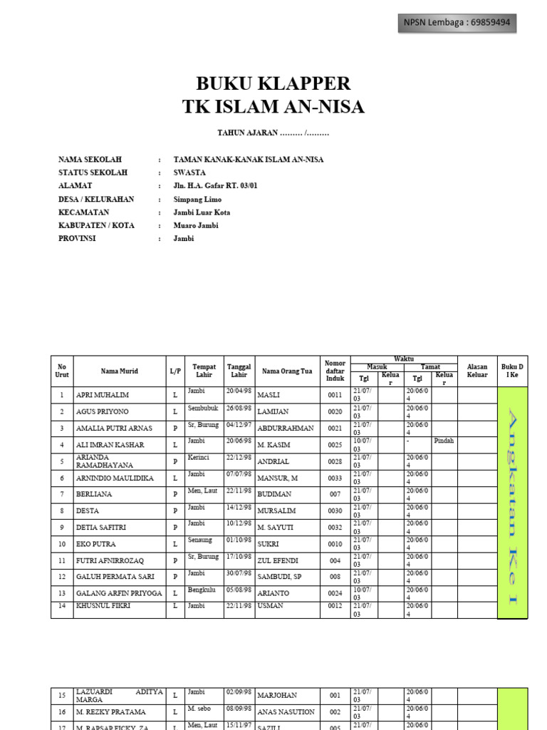 Buku Klapper TK Islam Annisa | PDF
